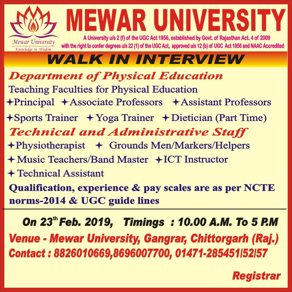 Mewar University : Career