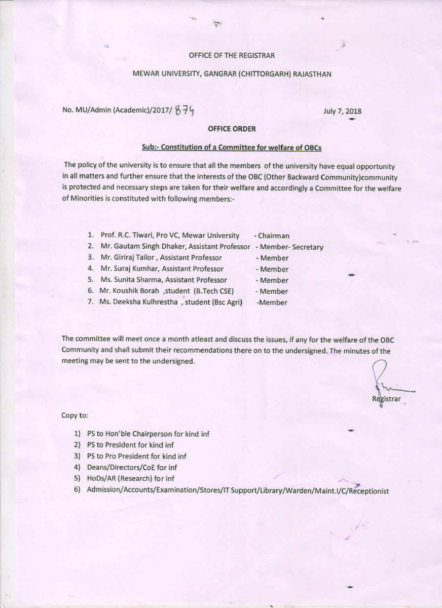 Mewar University : OBC Cell